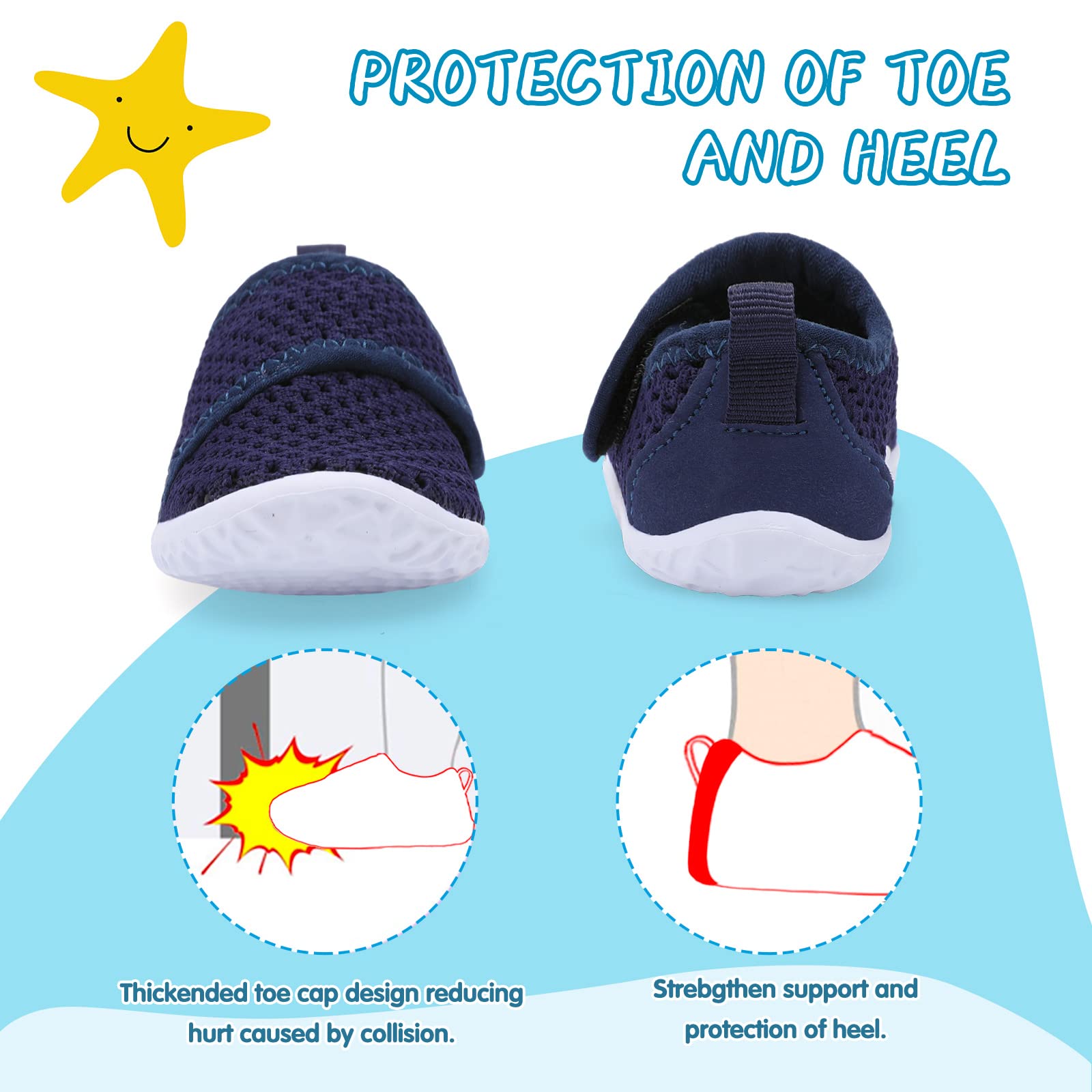 shopUAL Little Big Kid Swim Shoes Totally Drainage Beach Slippers Barefoot Slip-on Dark Blue Toddler 6