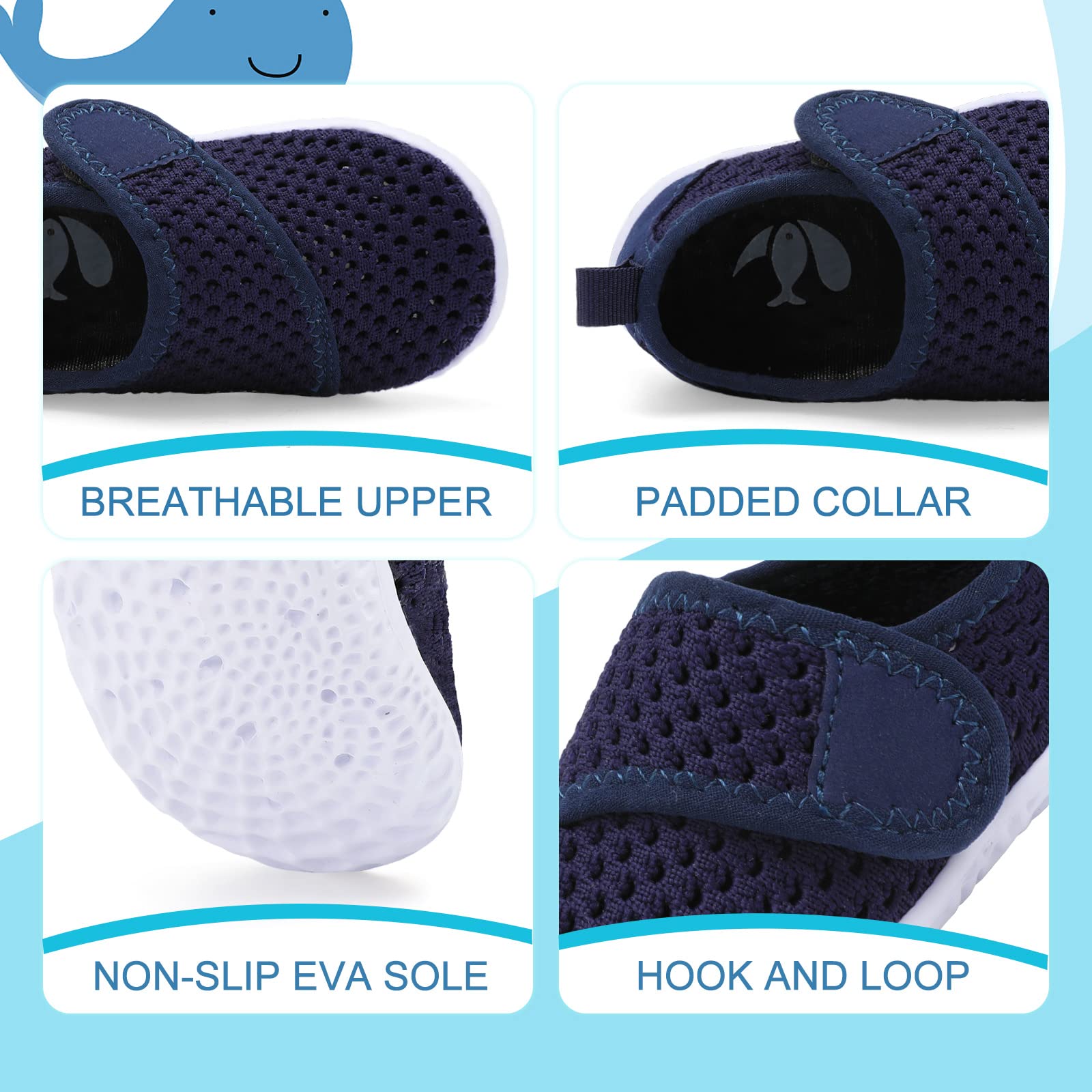 shopUAL Little Big Kid Swim Shoes Totally Drainage Beach Slippers Barefoot Slip-on Dark Blue Toddler 6