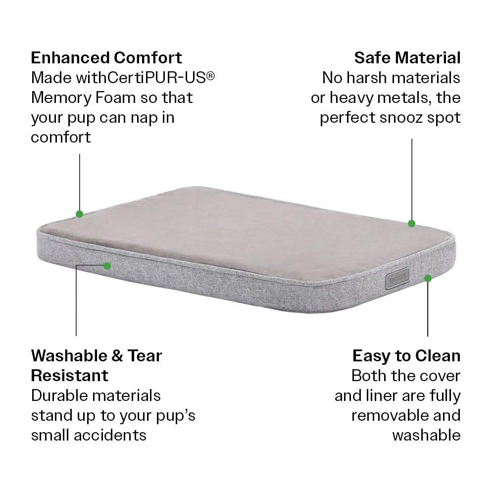 Diggs Snooz Memory Foam Dog Bed - Ideally Sized Revol Dog Crate Pad - Premium Orthopedic Pet Bed for Crate or Home - Grey, Medium