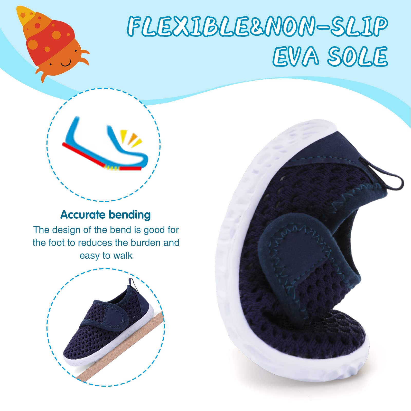 shopUAL Little Big Kid Swim Shoes Totally Drainage Beach Slippers Barefoot Slip-on Dark Blue Toddler 6