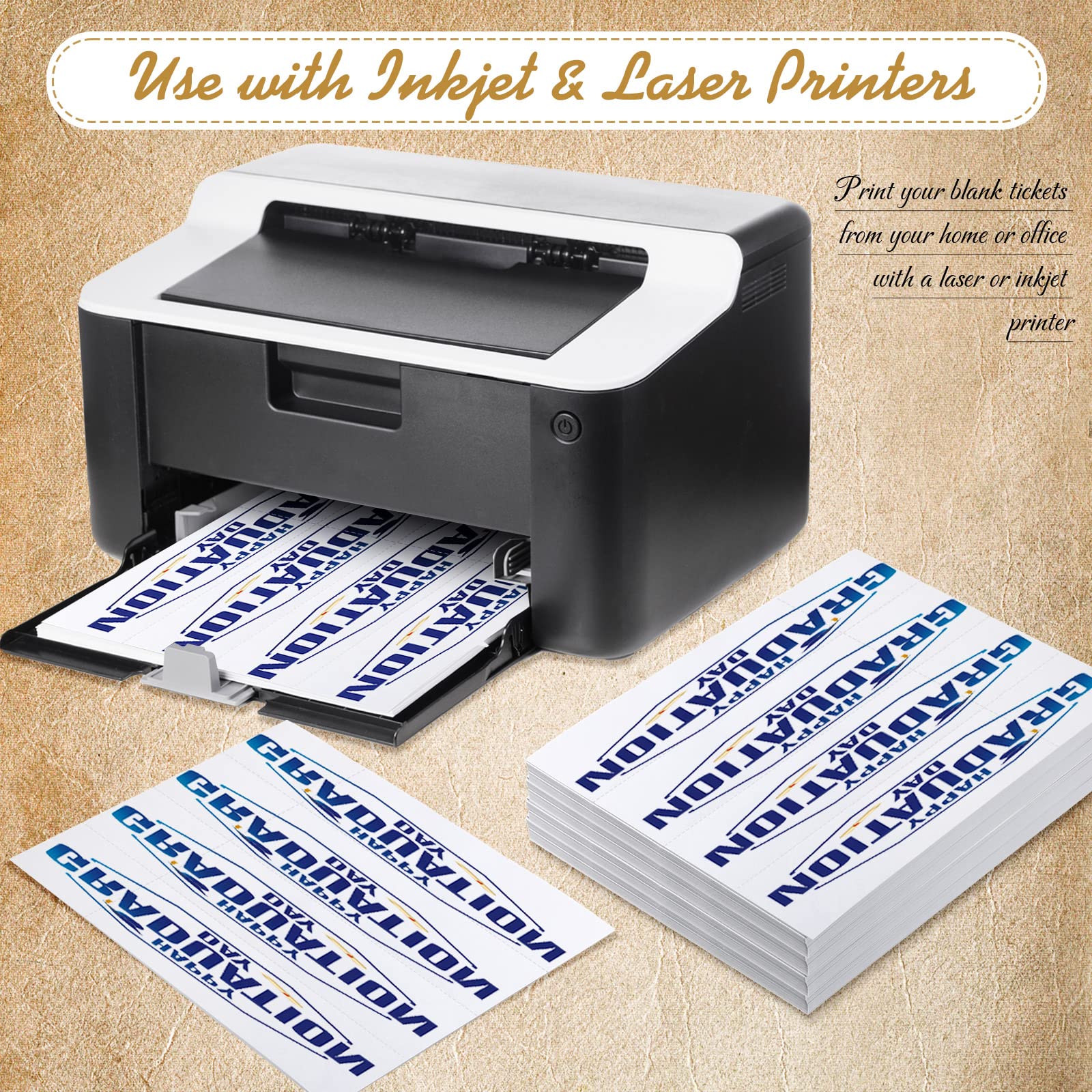 Sabary 500 Sheets Double Sided Printable Raffle Tickets 8.5 x 11'' Perforated Cardstock for Ticket with Tear Away Stub Raffle and Event Ticket 67lb Compatible Laser Inkjet Printer (2.75 x 8.5'')