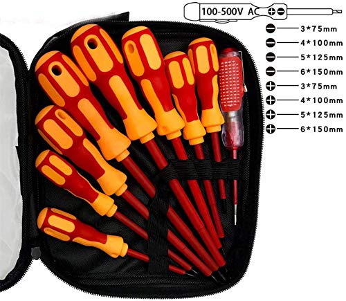 uoboeuq 9 Piece 1000V Insulated Electrician Screwdrivers Set with Magnetic Tips, Slotted and Phillips Bits Non-Slip Grip, with 1 Test pen Electrical screwdriver set