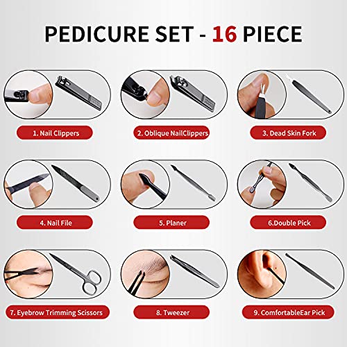 AROPEEN 16Pcs Nail Kit,Manicure Set Professional with PU Leather Case Nail Clipper Set Stainless Steel Pedicure Set,Nail Clippers Scissors for Men/Women
