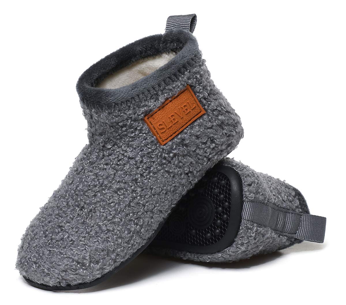 ditont Toddler Slippers Non-Slip Lightweight Indoor Winter Fuzzy Warm Kids Grip First Walking House Home Shoes Bootie for Boys Girls (dt191007Grey27)