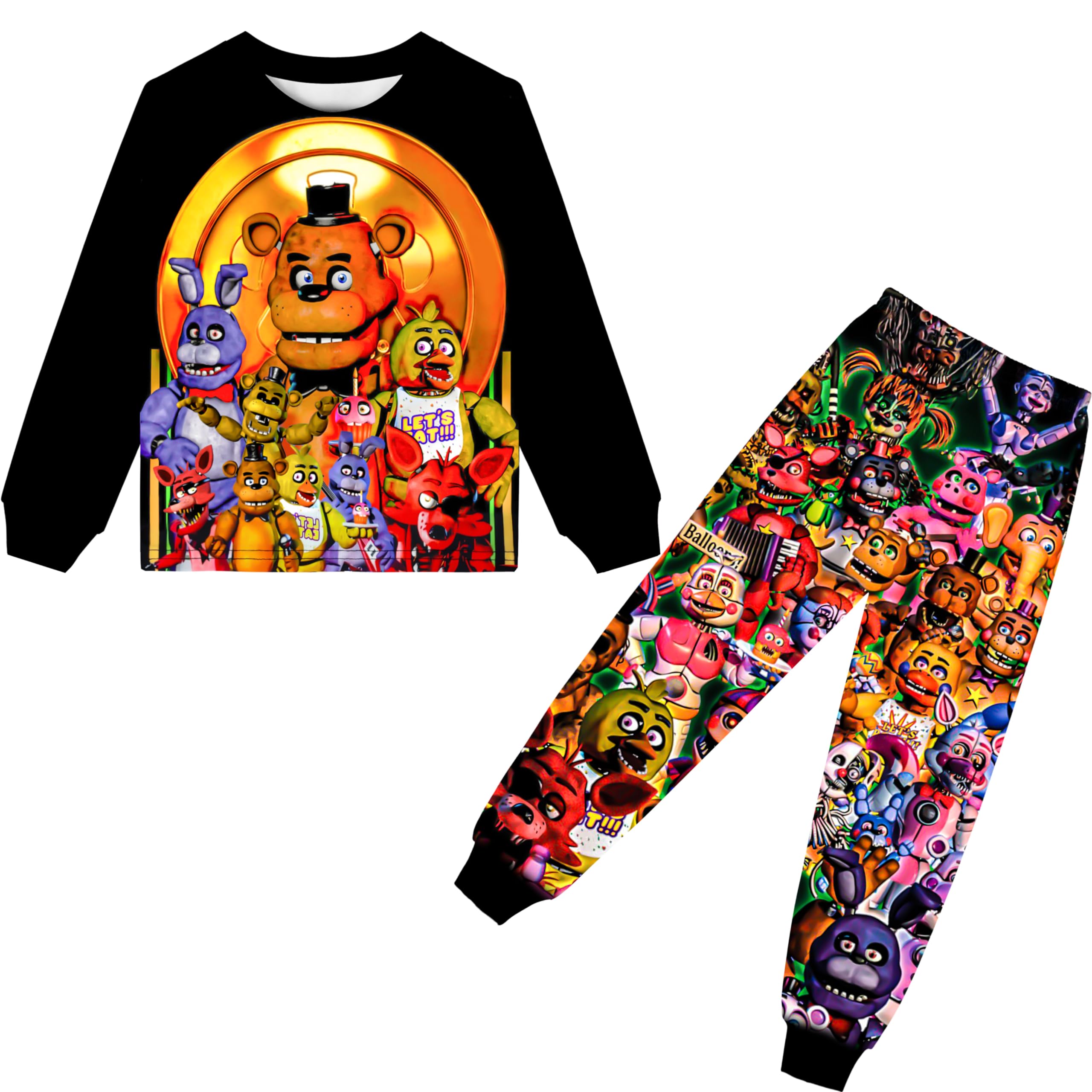PUNICS Boys Five Horror Bear Tee Pants Little Kids Cartoon Movie Game Shirt Set 2PCS Long Sleeve Clothes Outfit