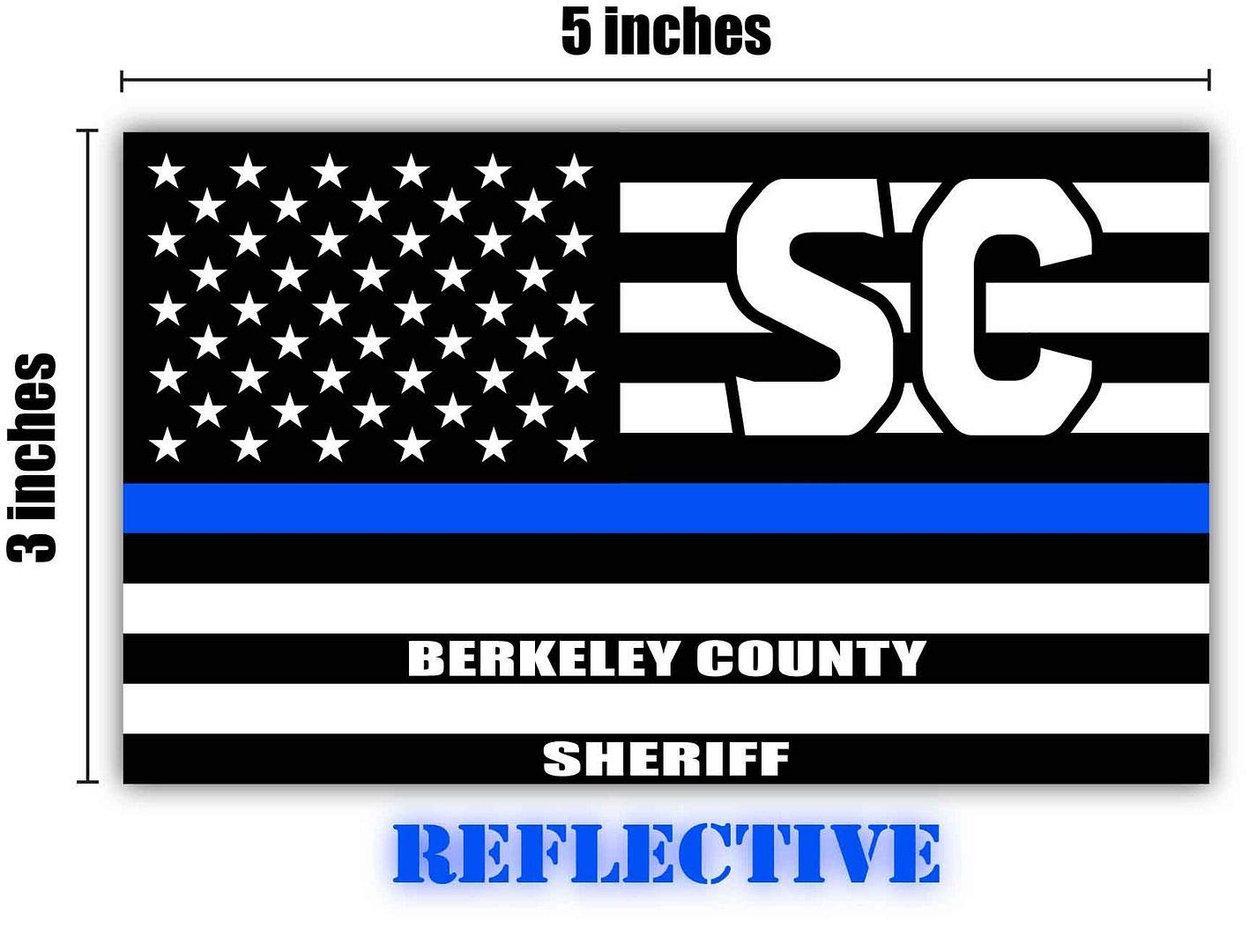 Reflective Berkeley County South Carolina SC Thin Blue Line Stealthy Old Glory USA Flag | Honoring Law Enforcement Officers Sheriffs | County State Decal Bumper Sticker 3M Vinyl 3" x 5"