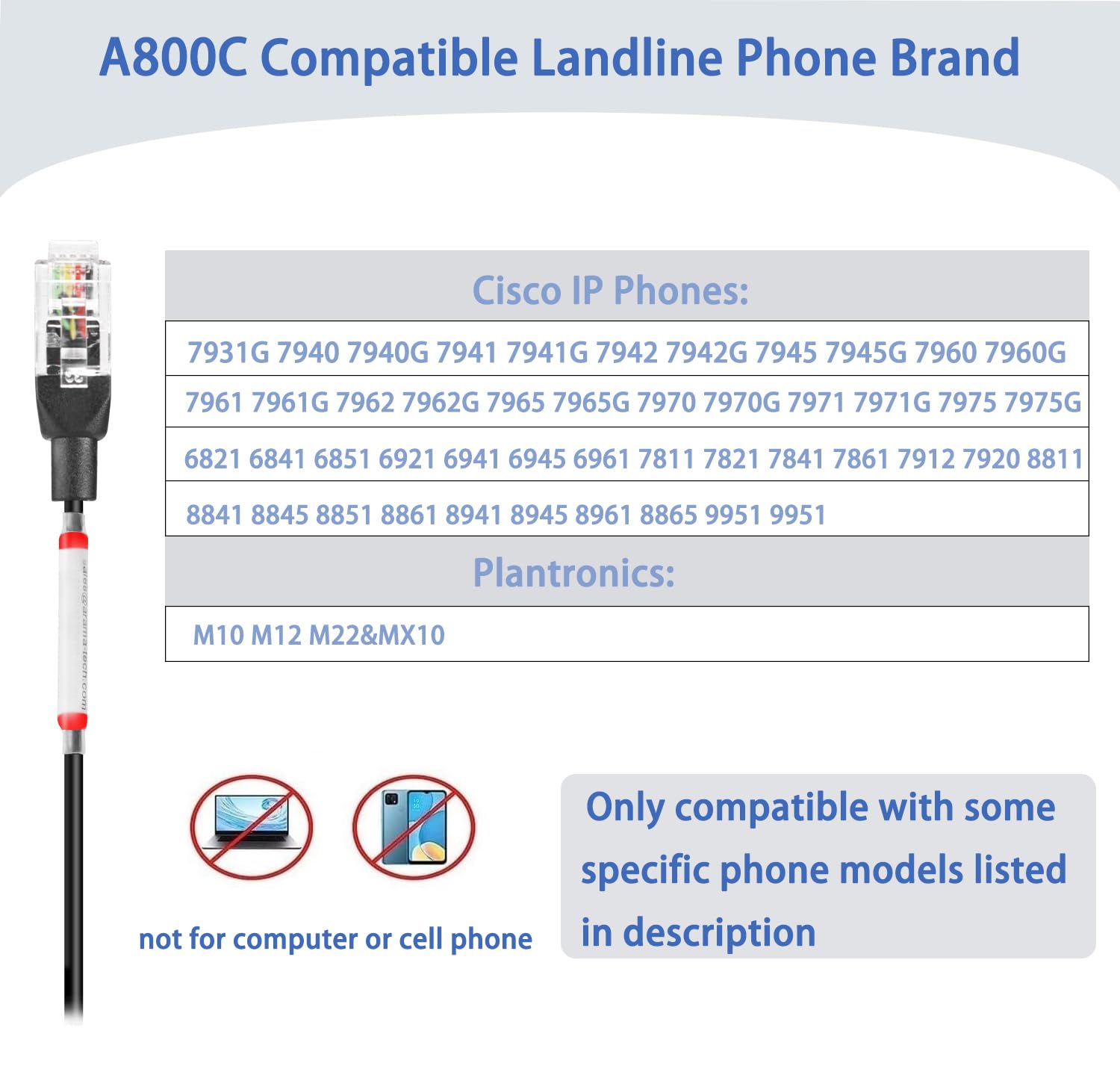 Arama Phone Headset with Noise Canceling Microphone Mute Switch RJ9 Telephone Headset Compatible with 6941 7841 7861 7941 7942 7945 7960 7961 7962 7965 8811 Office Landline Phones (A800C)