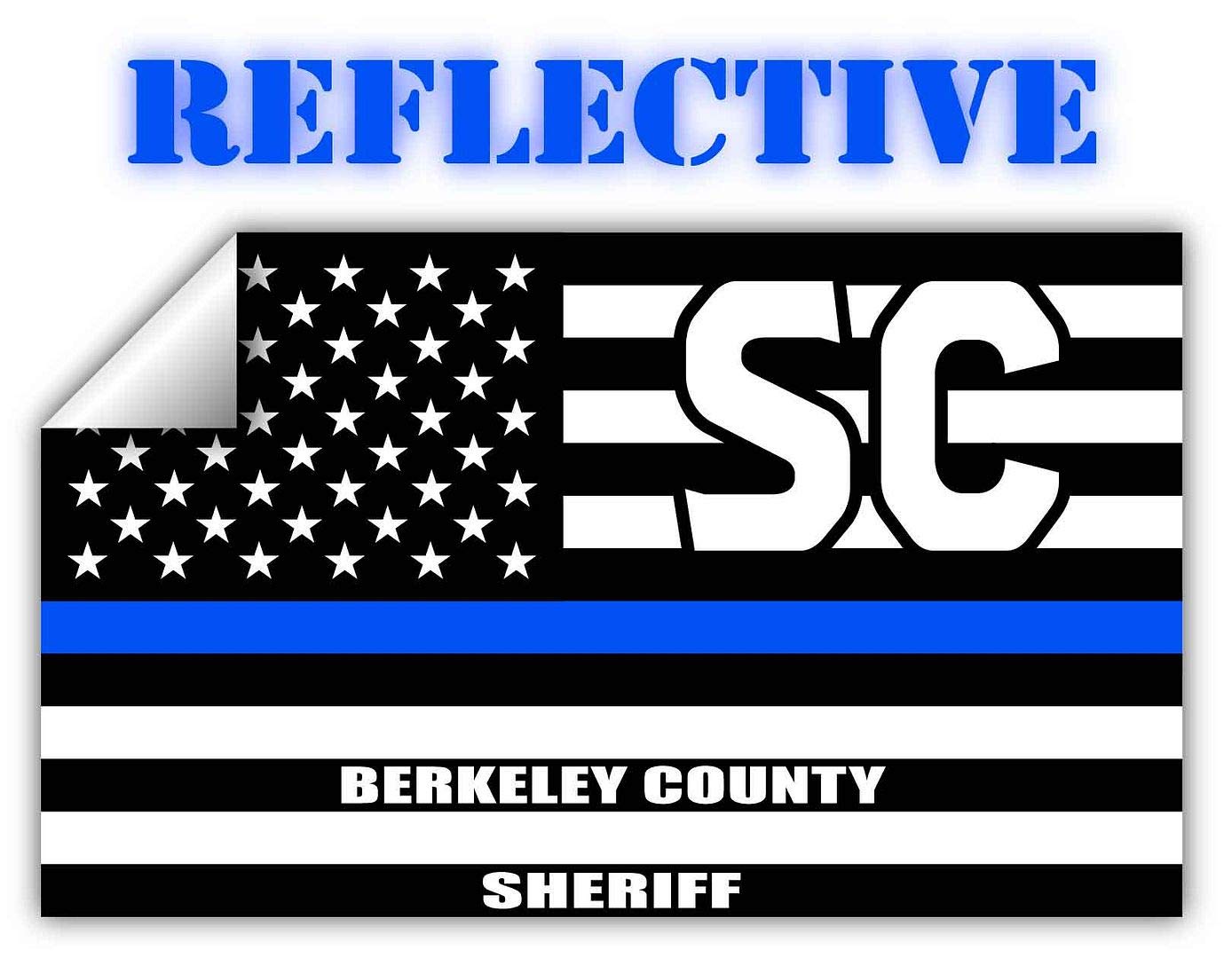 Reflective Berkeley County South Carolina SC Thin Blue Line Stealthy Old Glory USA Flag | Honoring Law Enforcement Officers Sheriffs | County State Decal Bumper Sticker 3M Vinyl 3" x 5"