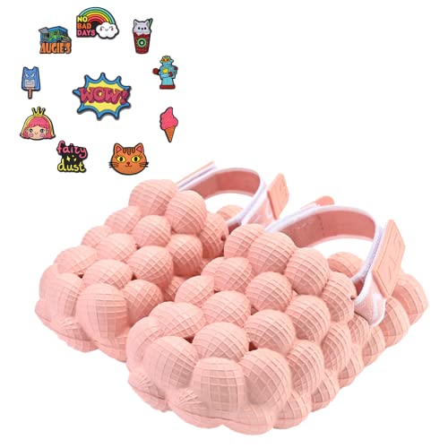 Edmallu Bubble Slides For Kids With Charms - Non-Slip Golfball Slides - Adjustable Bubble Slides With Strap - Soft Massage Bubble Slides - Thick Sole Little Kids Bubble Crocs