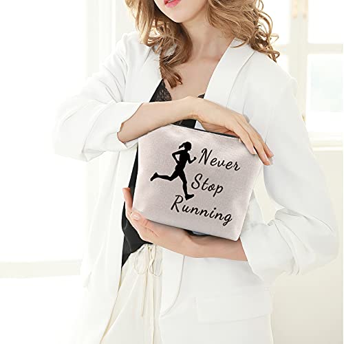 JNIAP Runner Make up Bag Never Stop Running Lover Cosmetic Pouch Zipper Canvas Bag Track Marathon Runner Gifts for Women (Running Bag)