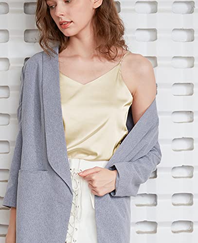 Wantschun Women's Silk Satin Camisole Cami Plain Strappy Vest Top T-Shirt Blouse Tank Shirt V-Neck Spaghetti Strap US Size L ; Champagne