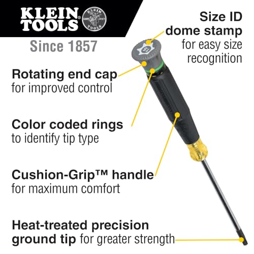 Klein Tools 85617 Mini Precision Screwdriver Set, Slotted, Phillips, TORX, Cushion-Grip Handles, Ideal for Terminal Blocks, Electronics
