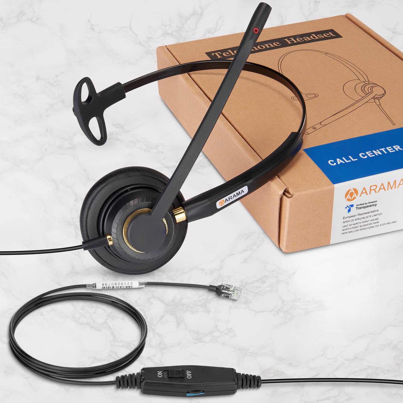 Arama Phone Headset with Noise Canceling Microphone Mute Switch RJ9 Telephone Headset Compatible with 6941 7841 7861 7941 7942 7945 7960 7961 7962 7965 8811 Office Landline Phones (A800C)