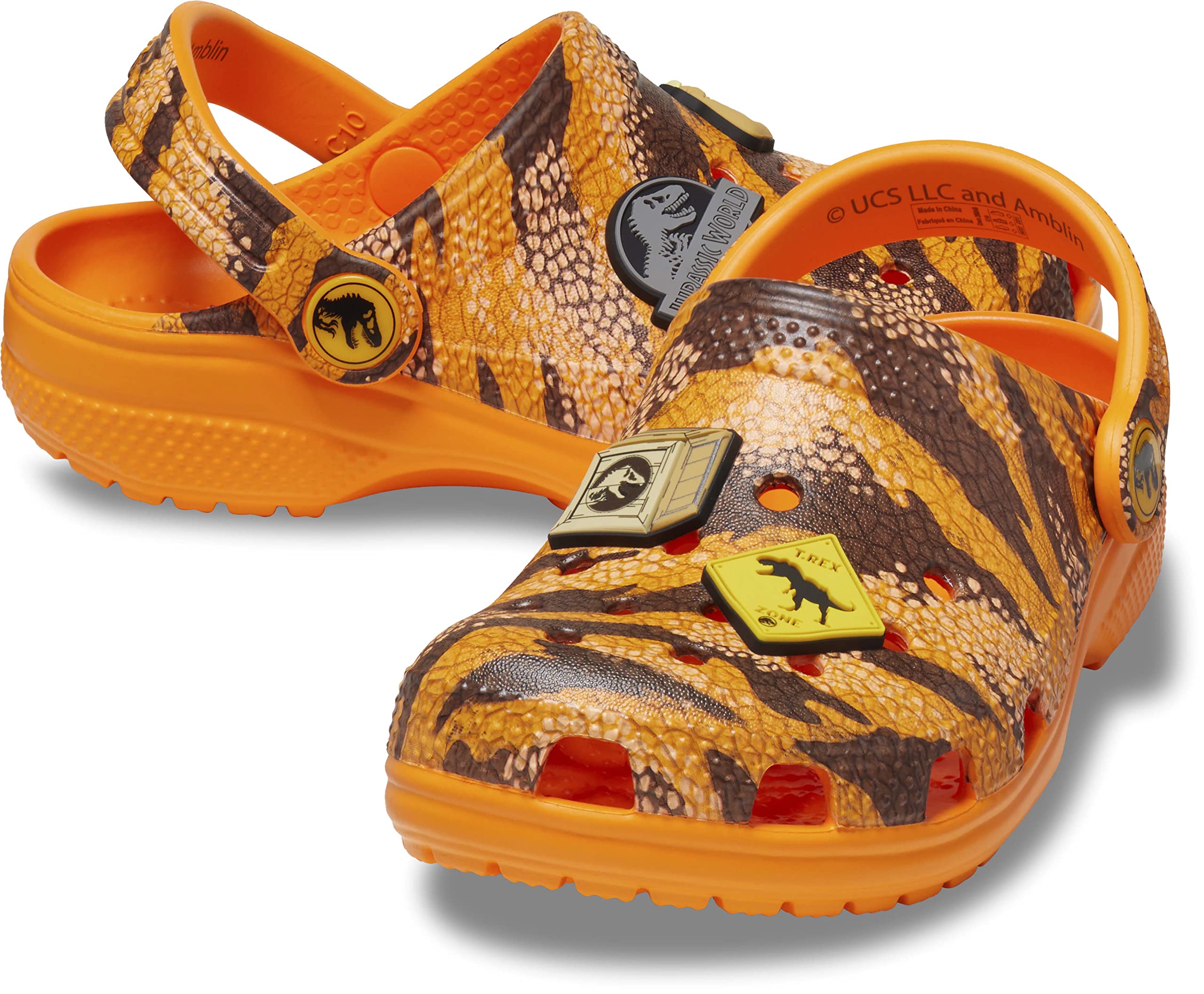 Crocs Jurassic World Classic Clogs, Dinosaur Kid and Toddler Slippers, Orange Zing, 5 US Unisex