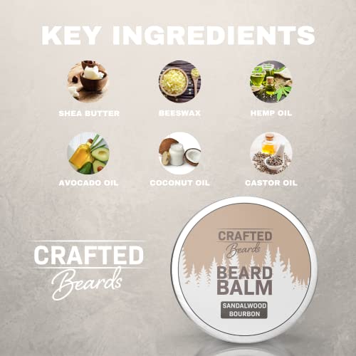 Crafted Beards - Beard Balm - Beard Wax - Mustache Wax - Light Hold - For a Softer, Smoother, Moisturized Beard - Made with All-Natural and Organic Ingredients - Leave in Conditioner (Sandalwood Bourbon)