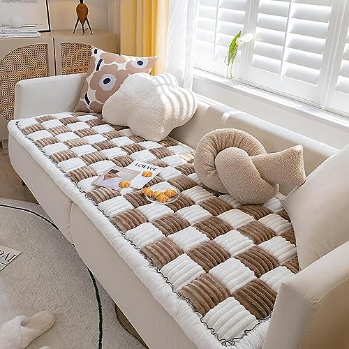 Cream-Coloured Large Plaid Square Pet Mat Bed Couch Cover, Cosy Plush Couch Cover Non Slip Floral for Pets Dogs Bed (Style-2, 27.6x70.9 in)