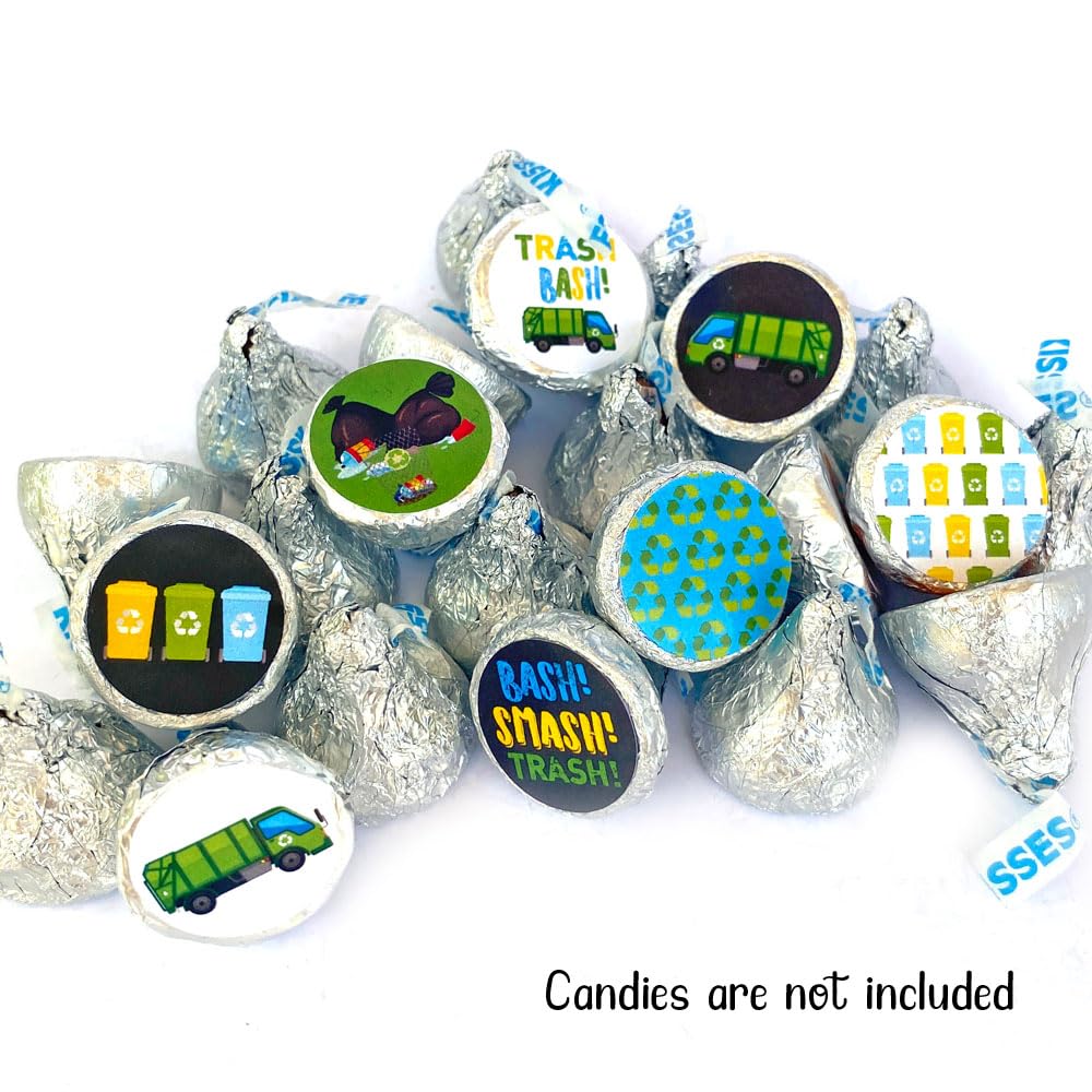 Garbage Truck Trash Bash Labels for Hershey's Kisses Chocolates by Adore By Nat - Candy Sticker Party Favor - Set of 240
