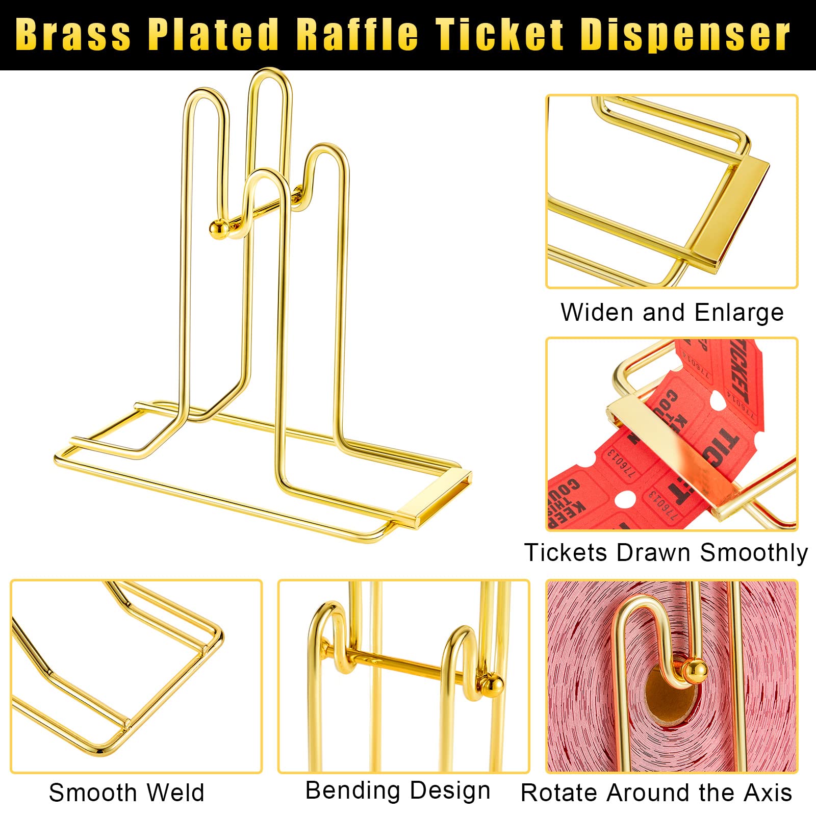 3 Pieces Raffle Ticket Dispenser Brass Ticket Roll Dispenser Raffle Drum for Single Double Roll, Lotteries, Sweepstakes, Charity Auctions, Trade Shows