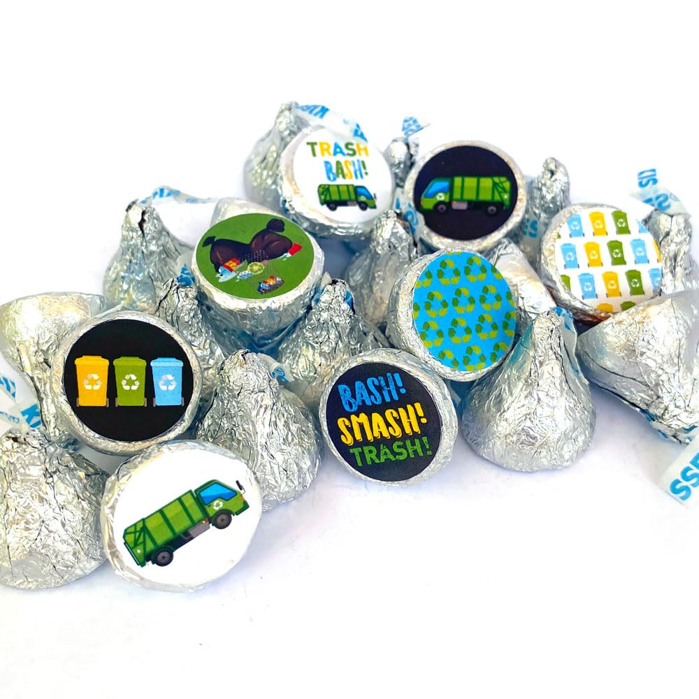 Garbage Truck Trash Bash Labels for Hershey's Kisses Chocolates by Adore By Nat - Candy Sticker Party Favor - Set of 240
