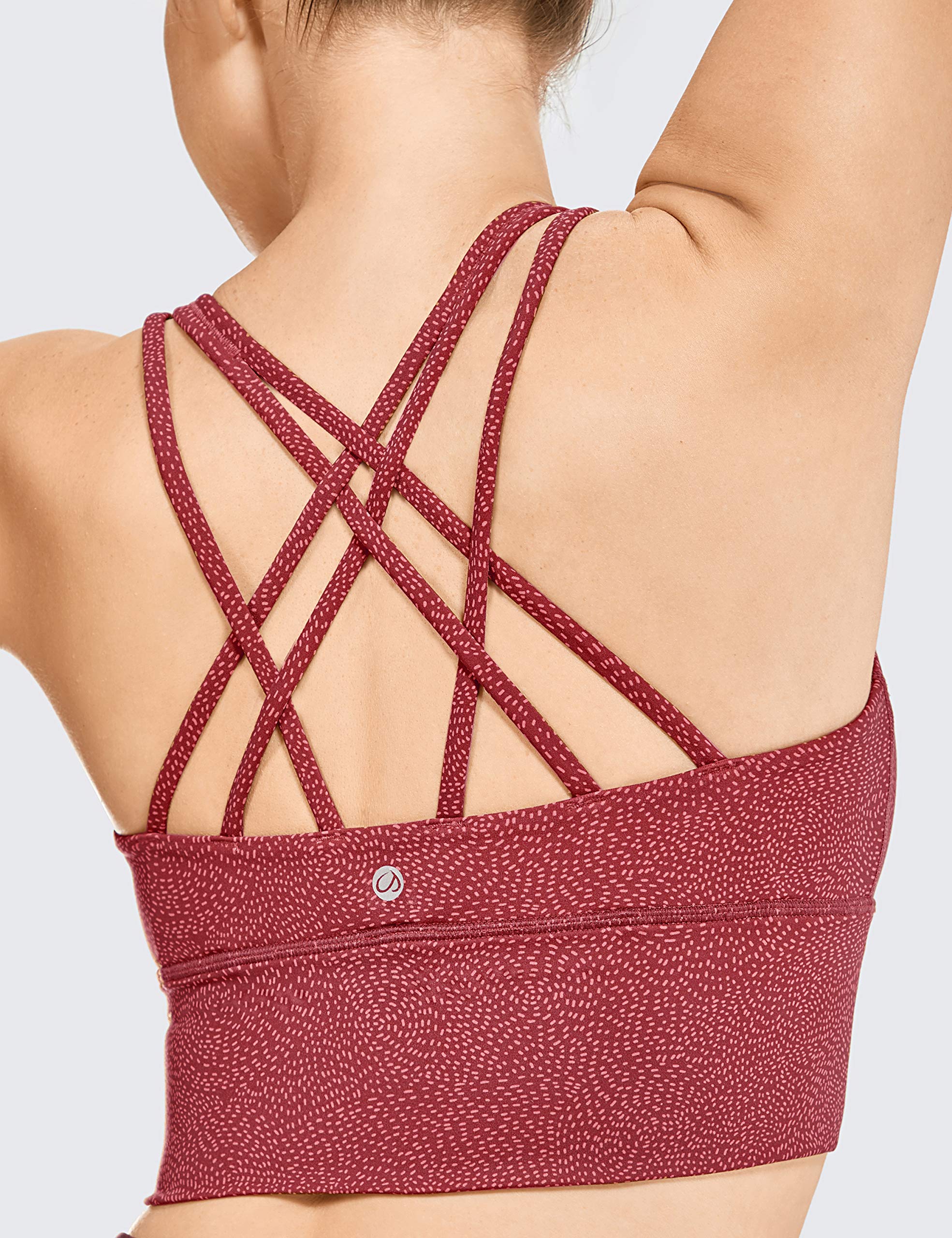 CRZ YOGA Women's Strappy Longline Sports Bras - Wirefree Padded Medium Impact Workout Crop Tank Top Impression Red Medium