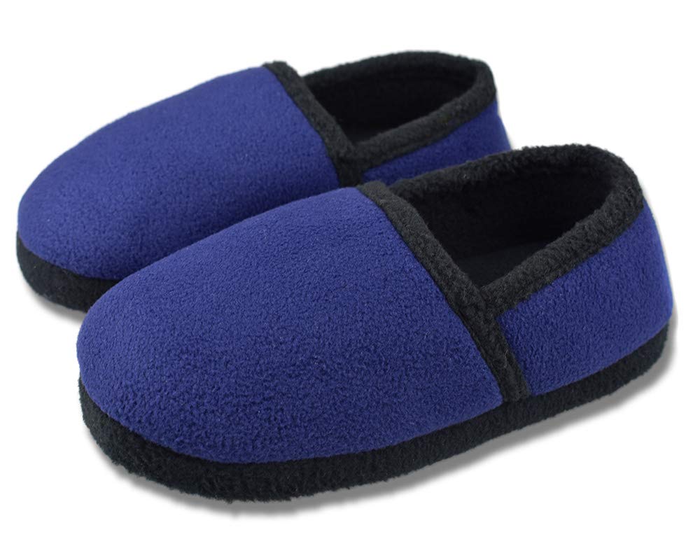 Tirzrro Big Boys' Winter Warm Slippers with Memory Foam Indoor Slip-on Shoes Size 6-7 US Dark Blue