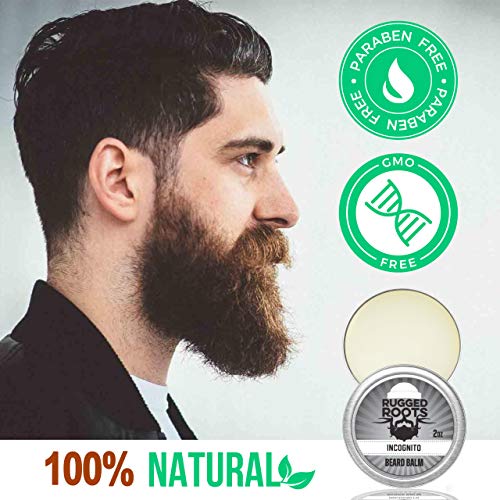 Beard Balm for Men by Rugged Roots - Hair Nourishing Beard Balm with Incognito(Unscented) for Healthy Beards - Encourage Strong Beard Growth and Strengthen Hair Unique Stocking Stuffer for Men