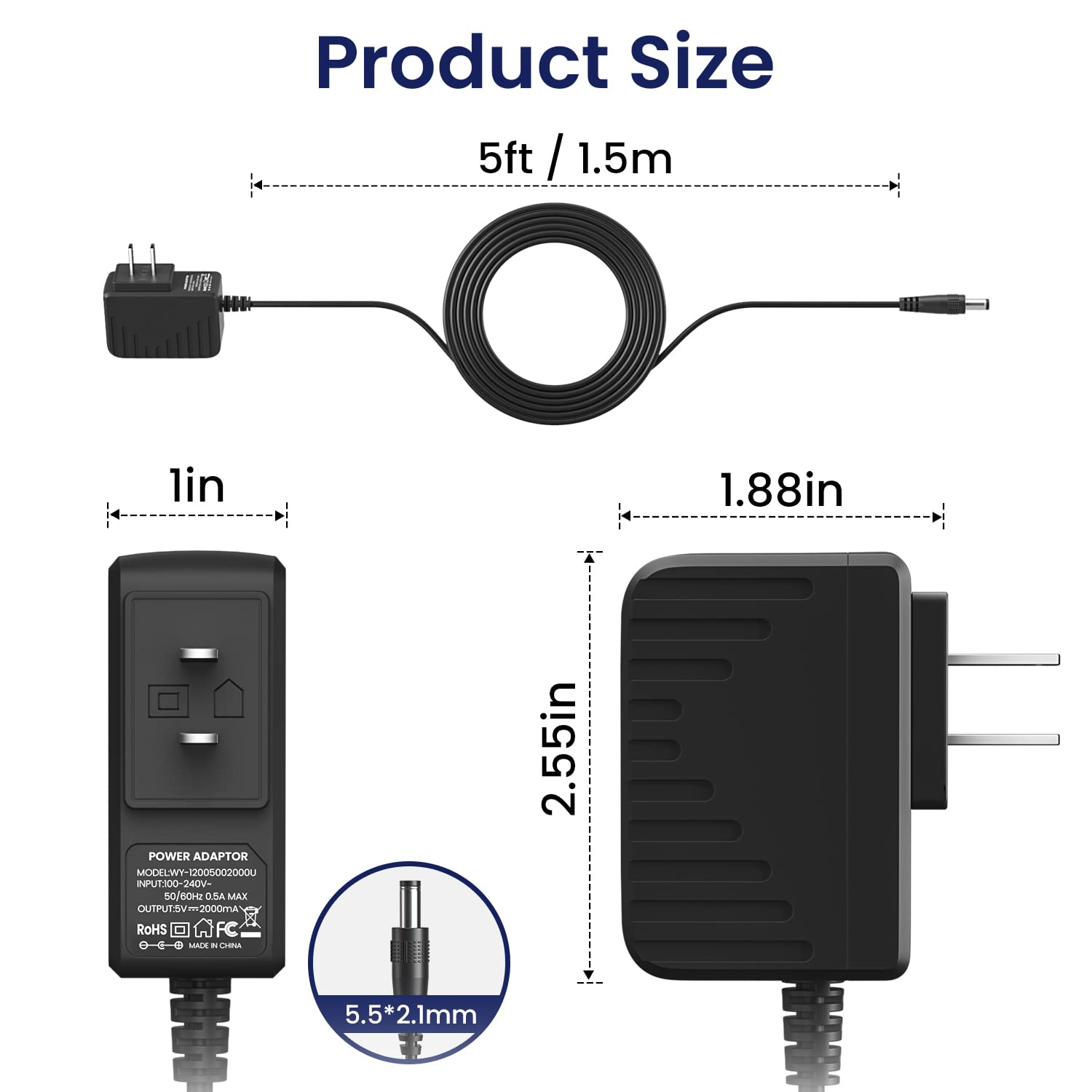 5V 2A Power Supply Adapter for Cisco IP Phones SPA508G, SPA504G, SPA525G2, SPA303, SPA942, SPA922 and SPA900, SPA300, SPA500, CP500, SPA962, Cisco SPA Series Phone Versatile Charger Power Adapter