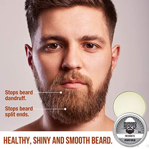 Beard Balm for Men by Rugged Roots - Hair Nourishing Beard Balm with Incognito(Unscented) for Healthy Beards - Encourage Strong Beard Growth and Strengthen Hair Unique Stocking Stuffer for Men