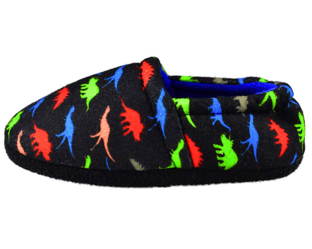 Big Kids Boy's Warm Plush Indoor Slippers with Soft Memory Foam Slip-on Slippers Size 1-2 US Black