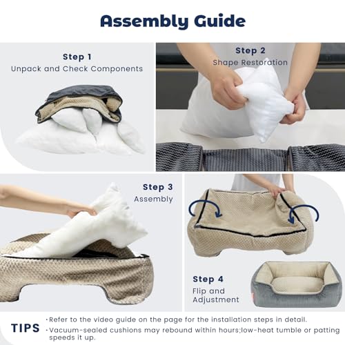 Miguel Removable Washable Dog Bed for Medium Dog Easy Clean - Rectangle Pet Bed for Large Cats with Zipper Cover Bolster Cuddle Puppy Bed with Supportive Side Wall Slip-Resistant Bottom, Gray 30 Inch