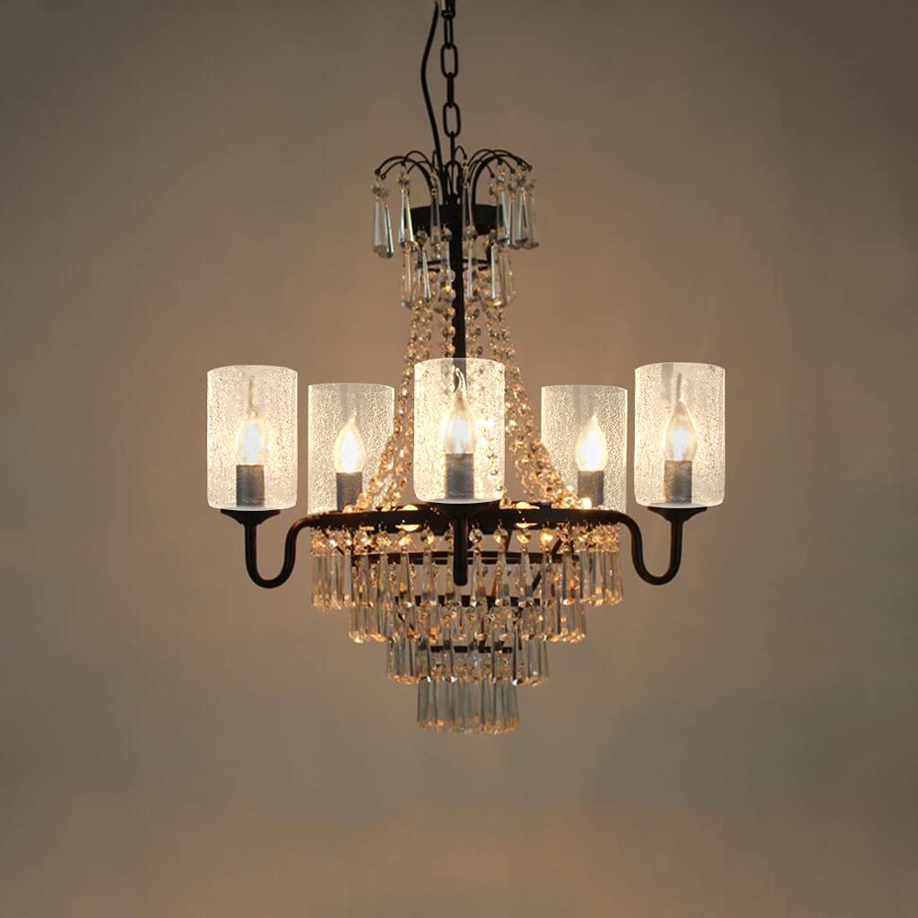 Skelang Clear Glass Shade, Light Shade with Crackle, Lampshade with 1-5/8" Fitter, Cylinder Replacement Shade for Pendant Light, Wall Sconce, Vanity Light, Table Lamp, Pack of 3