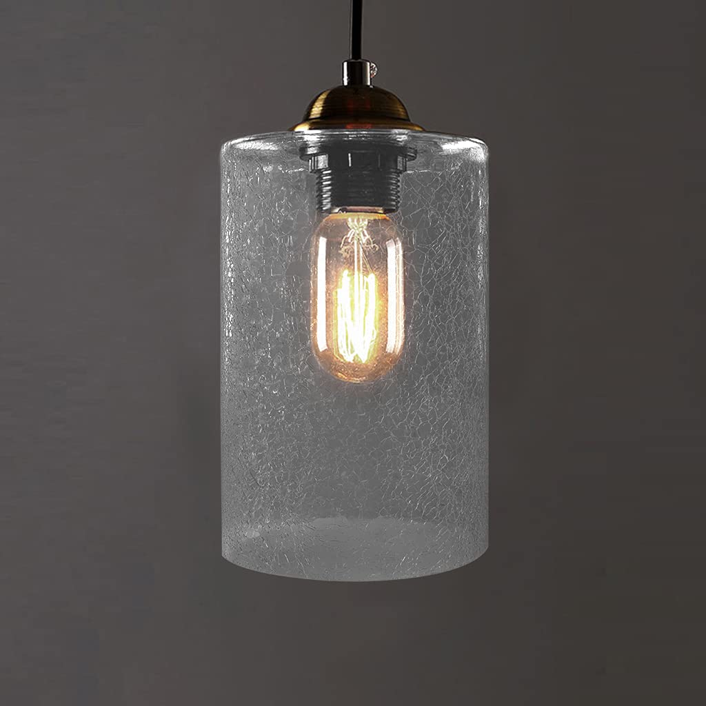 Skelang Clear Glass Shade, Light Shade with Crackle, Lampshade with 1-5/8" Fitter, Cylinder Replacement Shade for Pendant Light, Wall Sconce, Vanity Light, Table Lamp, Pack of 3