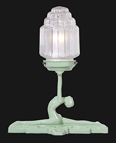 B&P Lamp® 3 1/4 Inch Fitter Art Deco Style Glass Lamp Shade with Skyscraper Frosted Design for Table Lamps