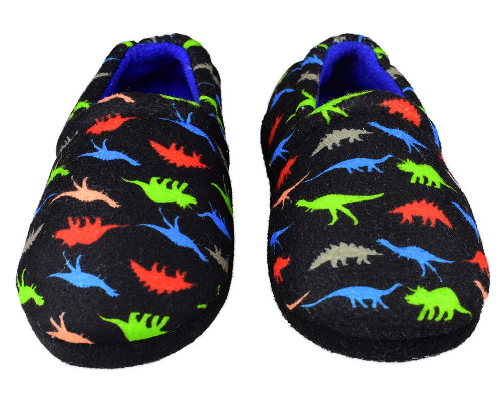 Big Kids Boy's Warm Plush Indoor Slippers with Soft Memory Foam Slip-on Slippers Size 1-2 US Black