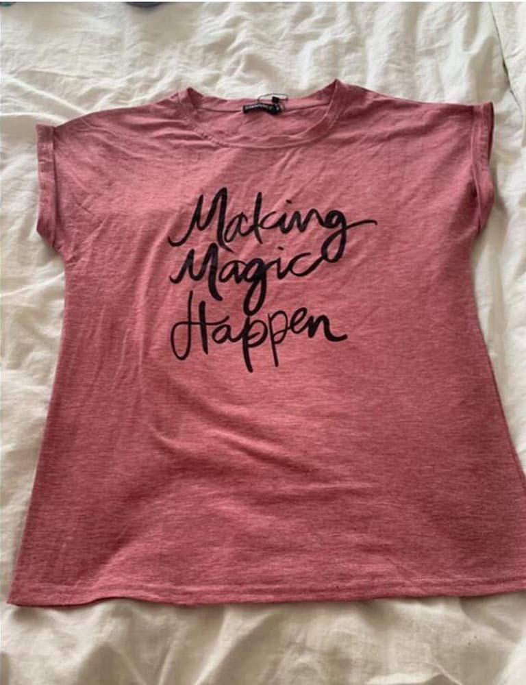 Making Magic Happen Shirt Women Short Sleeve Cute Funny Vacation Tee T-Shirt M Pink