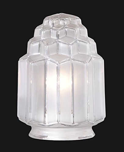 B&P Lamp® 3 1/4 Inch Fitter Art Deco Style Glass Lamp Shade with Skyscraper Frosted Design for Table Lamps