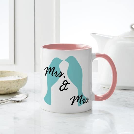 CafePress MRS. AND MRS. BLUE LOVE BIRD LESBIAN WEDDING CARD Ceramic Coffee Mug, Tea Cup 11 oz