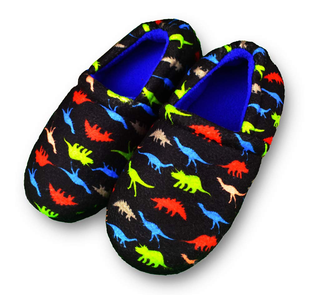Big Kids Boy's Warm Plush Indoor Slippers with Soft Memory Foam Slip-on Slippers Size 1-2 US Black