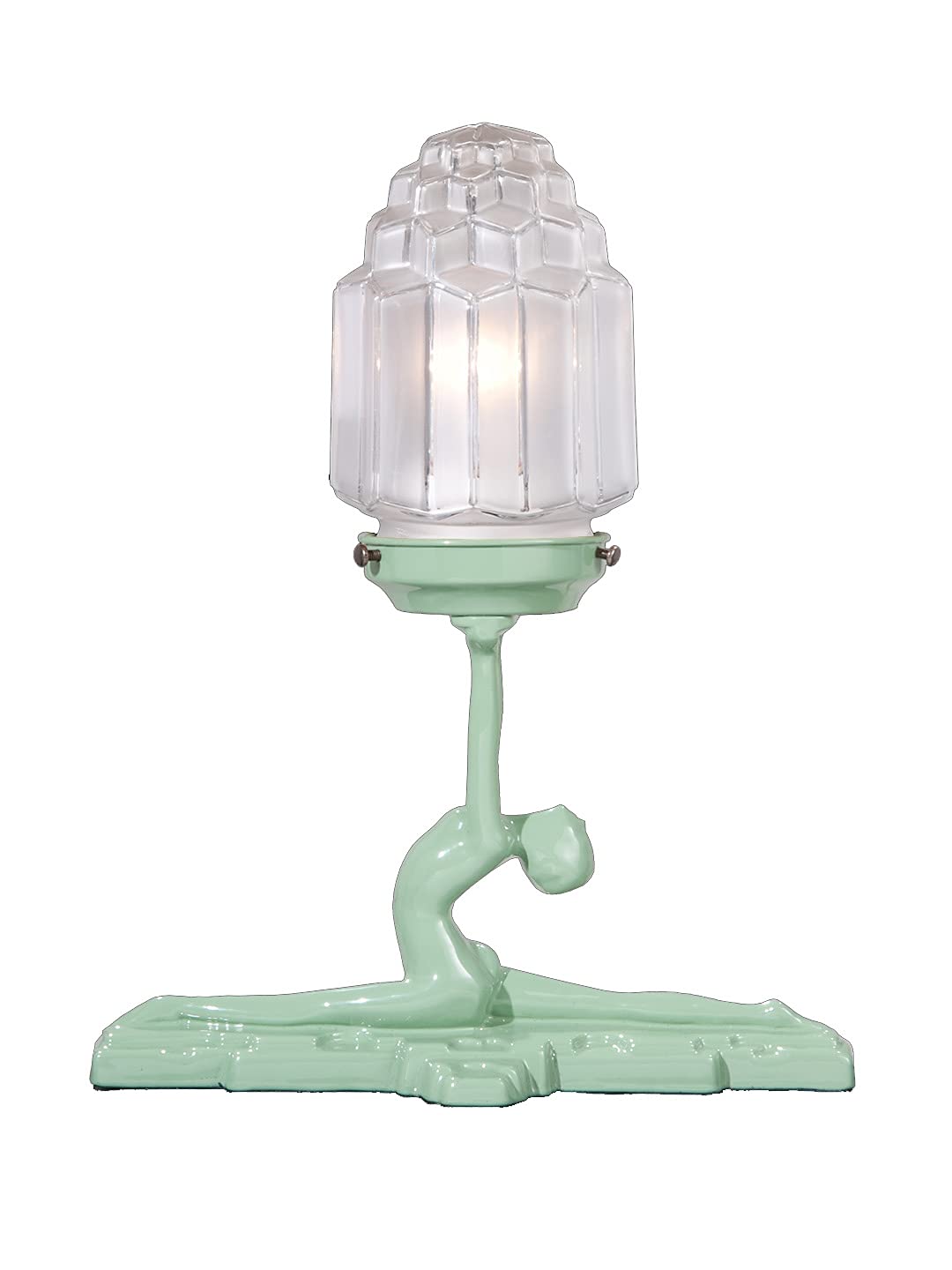 B&P Lamp® 3 1/4 Inch Fitter Art Deco Style Glass Lamp Shade with Skyscraper Frosted Design for Table Lamps