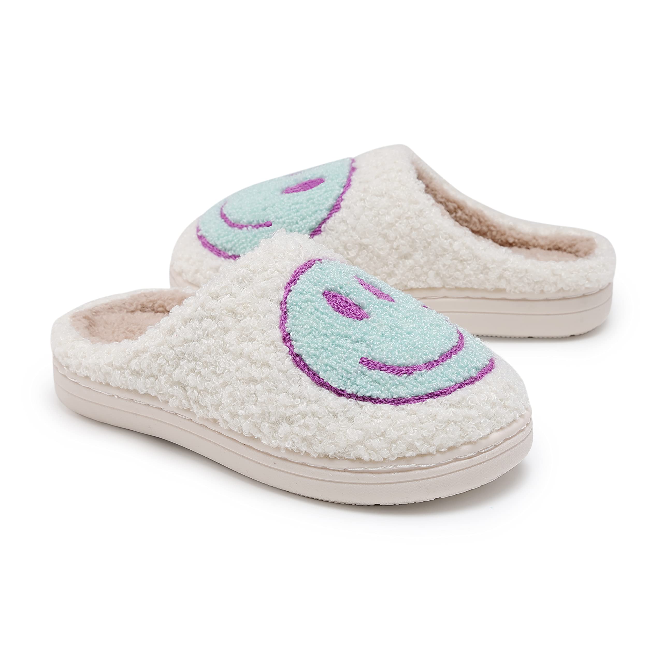 V-CEN Smile Face Slippers for Kids Happy Face Slippers for Girls Boys Soft Plush Warm Slipper Anti-Slip Winter Fluffy House Shoes Soft Memory Foam Comfort Cotton Kids Slippers Indoor and Outdoor