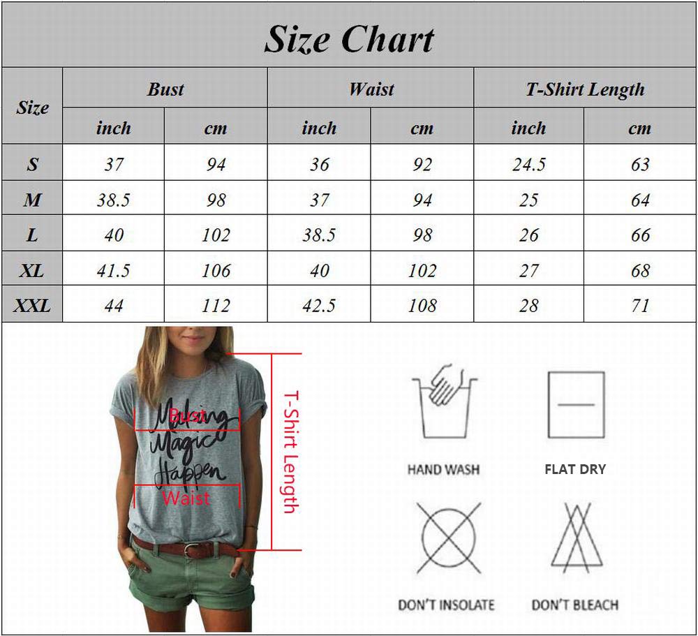 Making Magic Happen Shirt Women Short Sleeve Cute Funny Vacation Tee T-Shirt M Pink