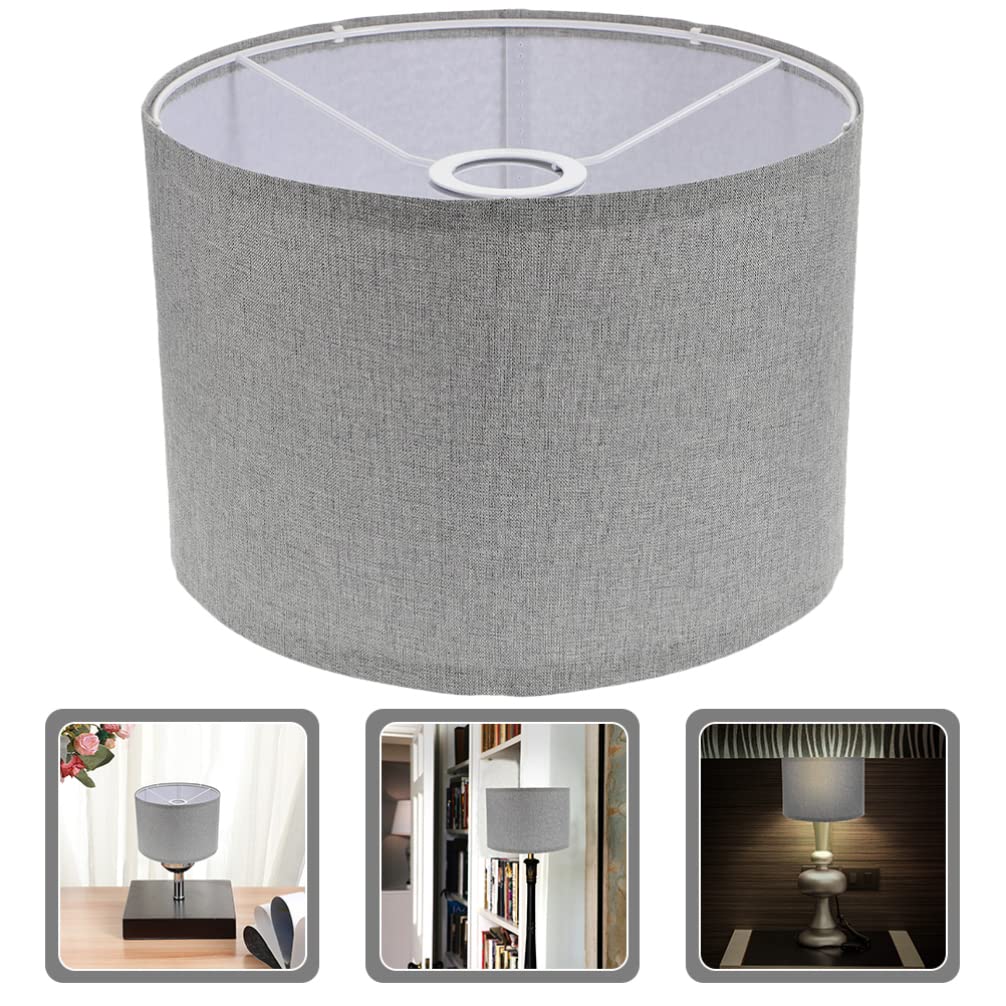 BESPORTBLE Cloth Lamp Shades Drum Lampshades for Chandeliers Floor Light and Table Lamp, Replacement Shade Natural Linen Hand Crafted Desk Cover Light Grey 20x20x18cm