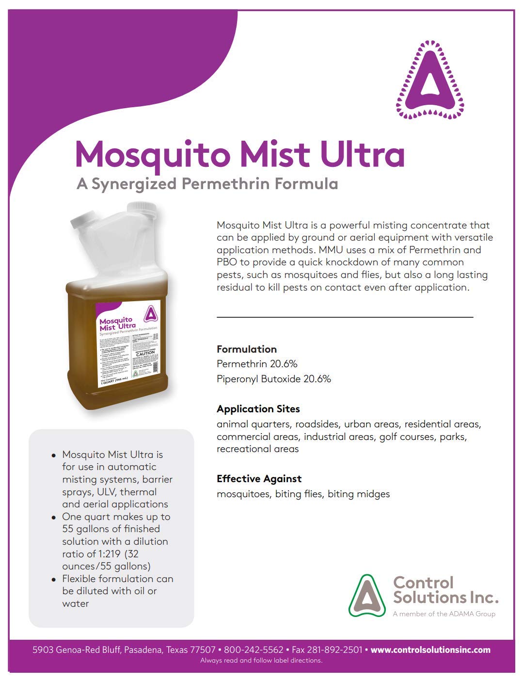Control Solutions Mosquito Mist Ultra - Synergized Permethrin Formulation (1 Quart)