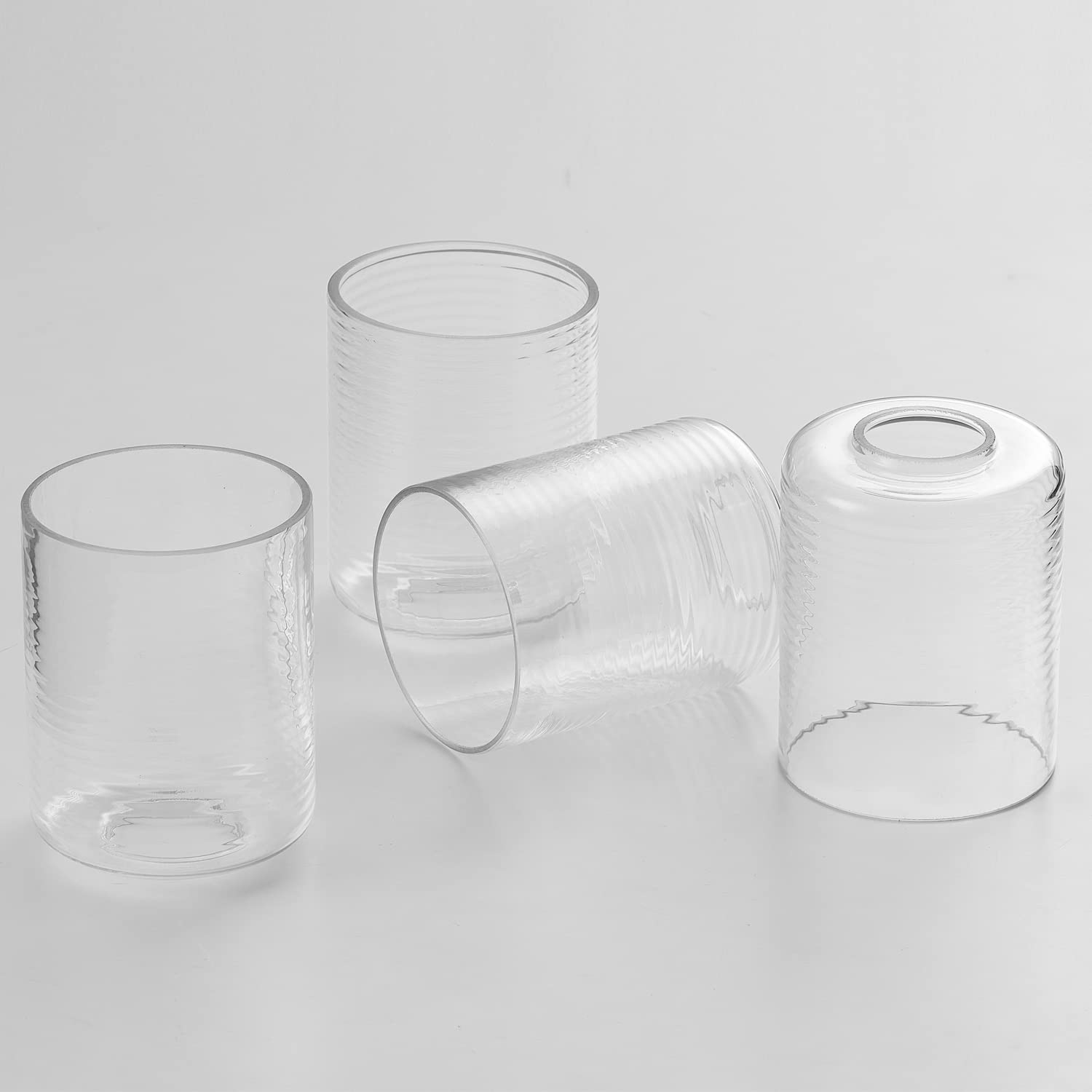 LHLYCLX 4 Pack Cylinder Glass Lamp Shade,Striped Clear Glass Cover Replacements for Lighting Fixtures (Striped glass)