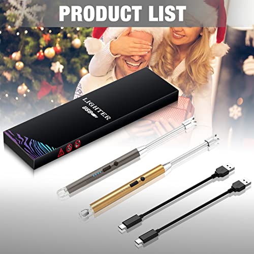 Candle Lighter,Electric Lighter USB Rechargeable arc Plasma Lighter with LED Battery Display Safety Switch Power Indicator,Longer Flexible Neck for Camping Candle Cooking BBQs Fireworks