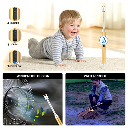 Candle Lighter,Electric Lighter USB Rechargeable arc Plasma Lighter with LED Battery Display Safety Switch Power Indicator,Longer Flexible Neck for Camping Candle Cooking BBQs Fireworks