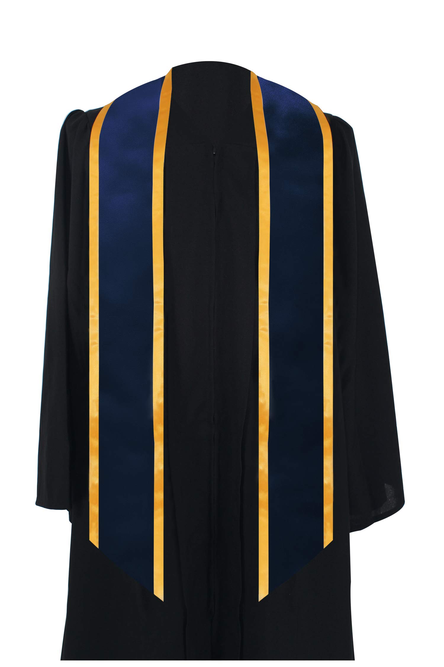 GraduationMall Graduation Honor Stole Angled End Navy With Gold Trim Unisex Adult 72" Long