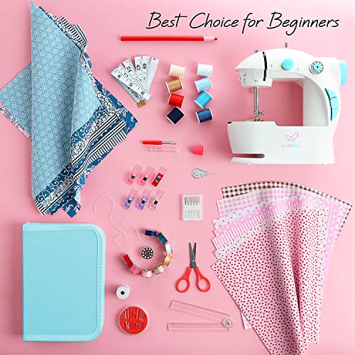 Mini Sewing Machine for Beginners, 122 Piece Kids Sewing Machine Ages 8-12 with Sewing Kit for Kids Ages 8-12, Portable Sewing Machines for Kids, Beginner Sewing Machine Kit, DIY Sewing Book & More