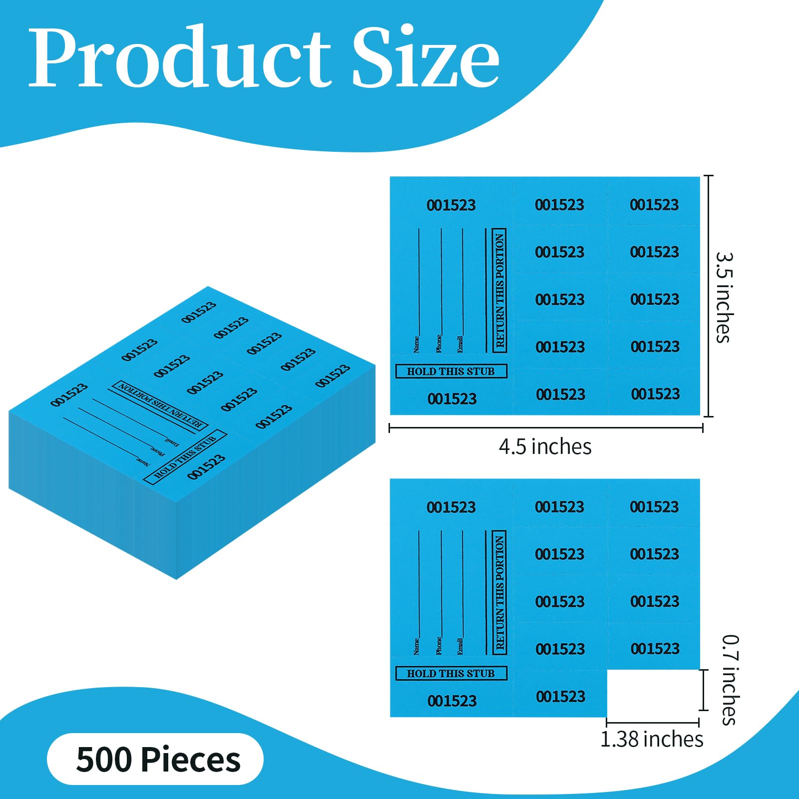 500 Pieces Basket Tickets Auction Chinese Ticket Raffle Fundraiser Tickets Sheets Blue 3.5"×4.5" for Events Silent Carnival Drink Door Prize Penny Auction-500 Numbers