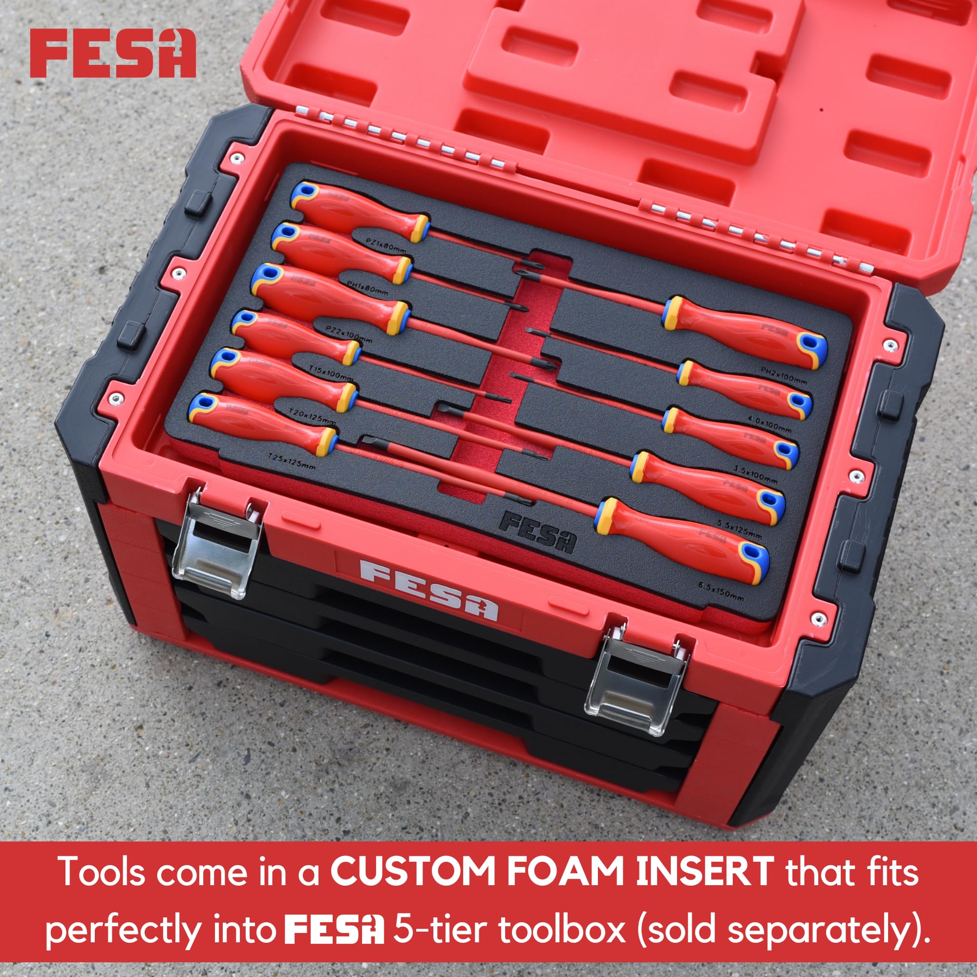 FESA Electrician Insulated Screwdriver Set - 1000V 11-Piece Professional Electrician Screwdriver Set with Magnetic S2 Steel Tips - Pozidriv, Phillips, Flathead or Slotted & Torx - Insulated Tools